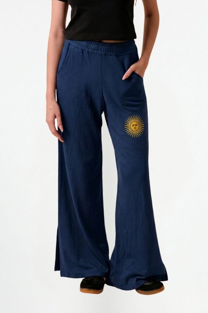 Palazzo Wide Leg Rustico Frisado Con Tajo Y Sol Bordado «CLOVER» – Änpher